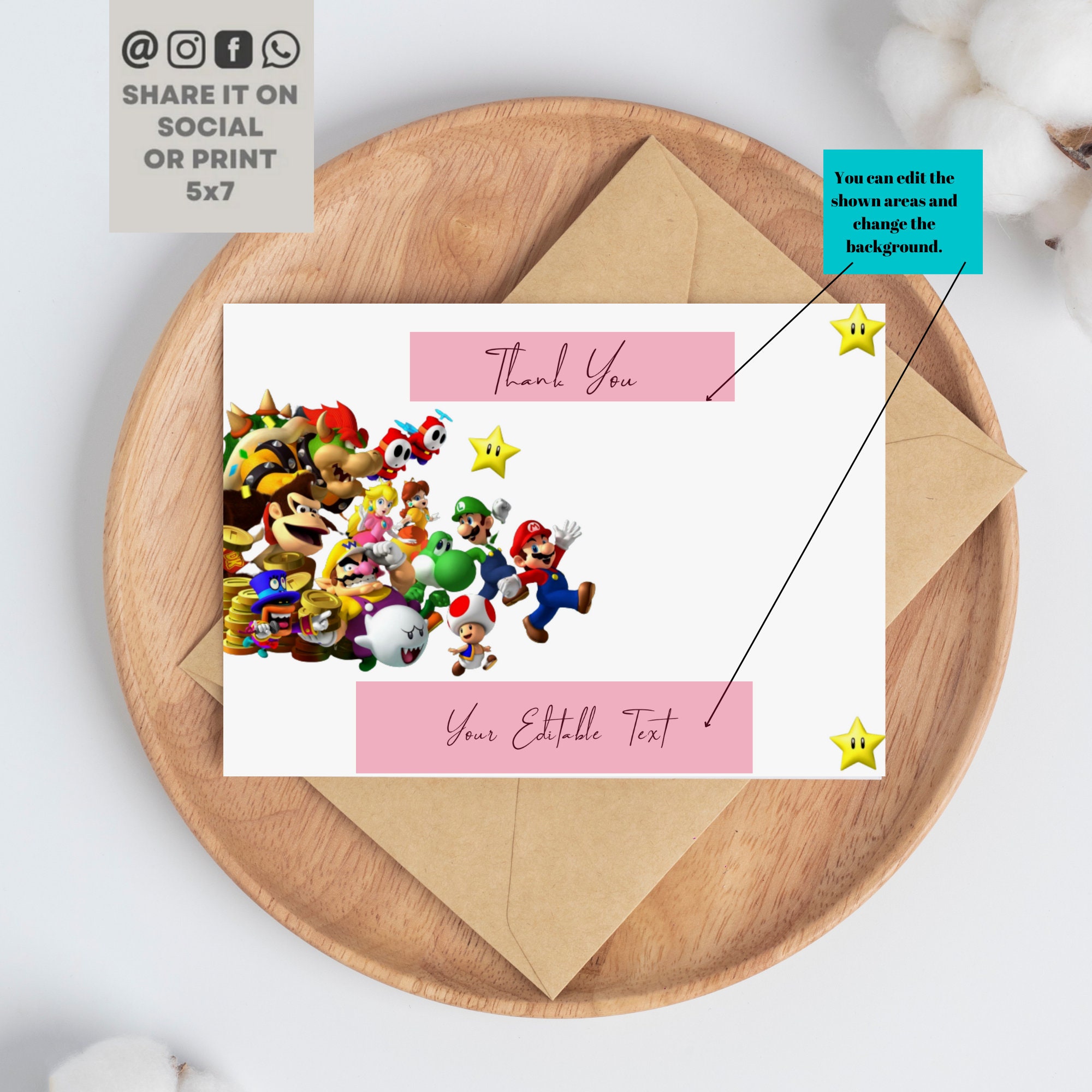 Super Mario Birthday Thank You Card Super Mario Birthday - Etsy