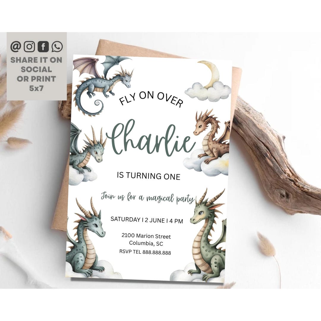 Dragon Birthday Invitation, Dragons Boy Birthday Invitation, Medieval ...