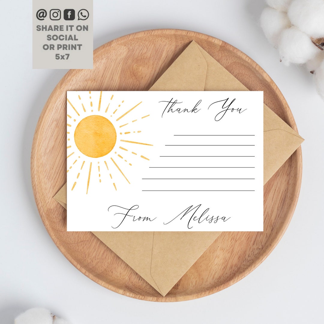 Sunshine Thank You Card, Sun Birthday Card,, Little Sunshine Birthday ...