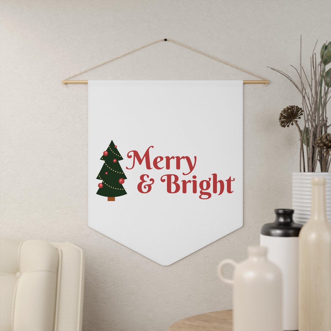 Merry & Bright Holiday Pennant, Festive Wall Decor for Christmas ...