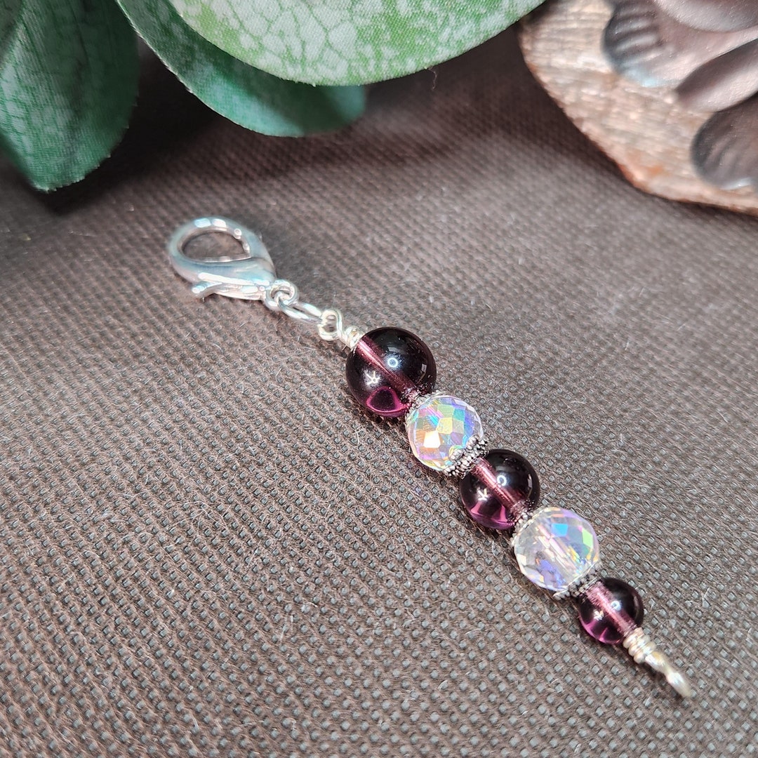 Handmade Purple Glass Beaded Keychain Charm Zipper Pull, Handcrafted ...