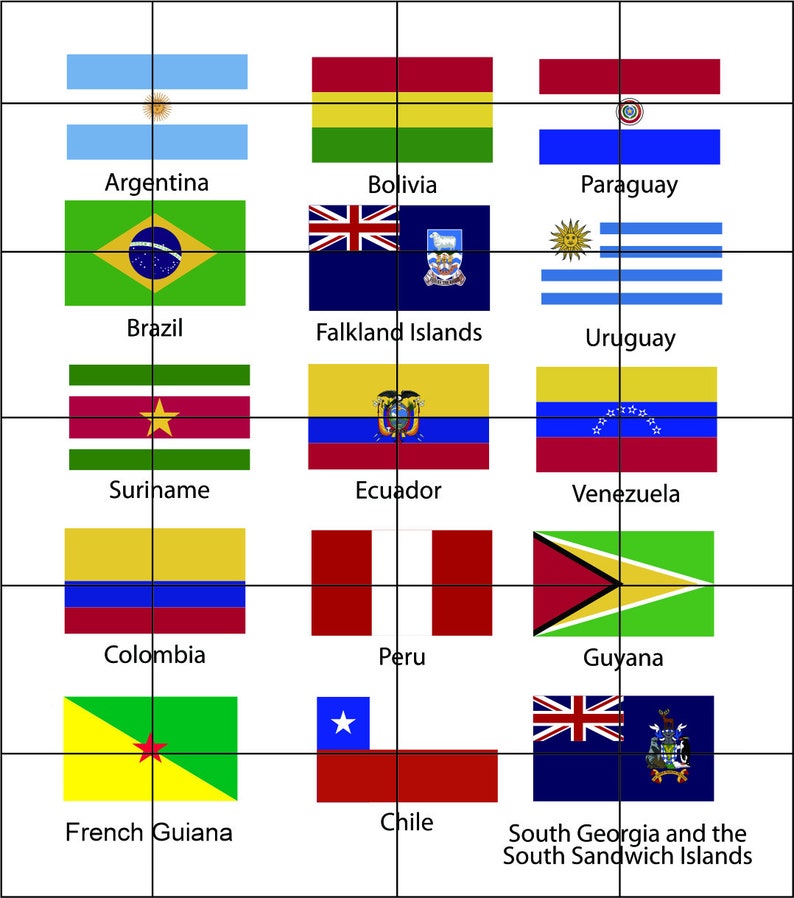 15 South American Countries Flags Clipart South America Bolivia Brazil ...