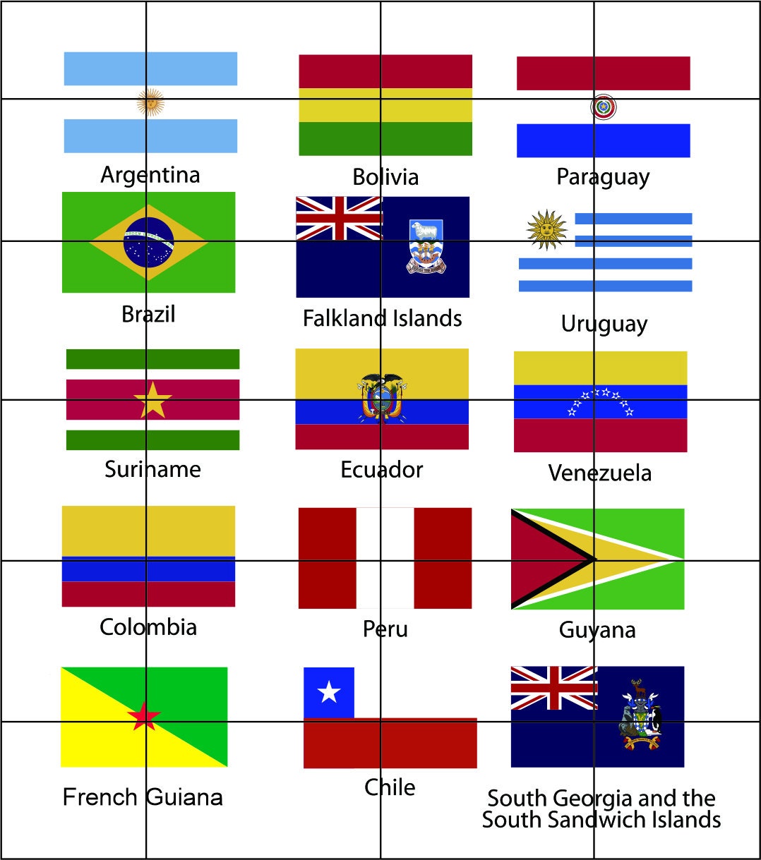 15 South American Countries Flags Clipart South America Bolivia Brazil ...