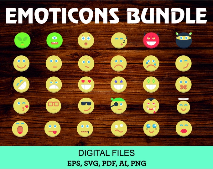 Emoji Smile Emoticon Clip Art Set Digital Illustration Scrapbook Art ...