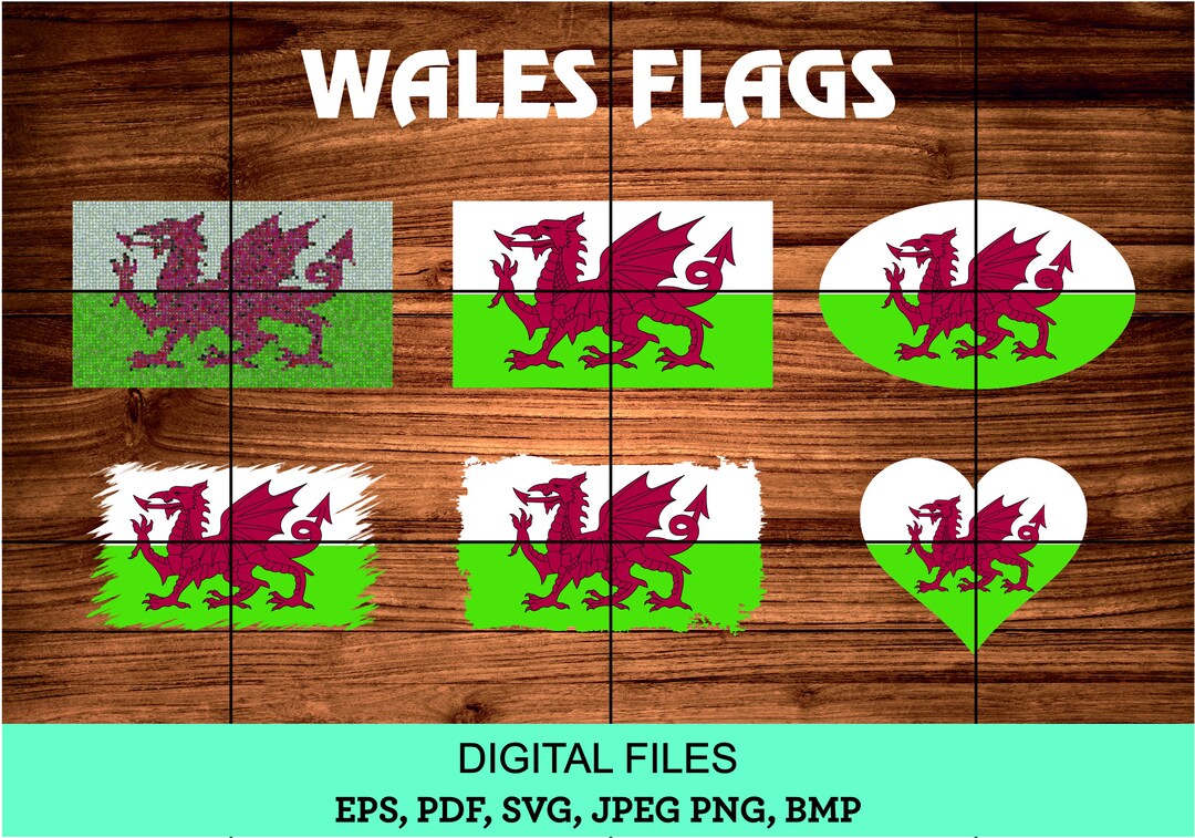 Wales Flags Instant Download Clipart Distorted Distressed Mosaic Heart ...