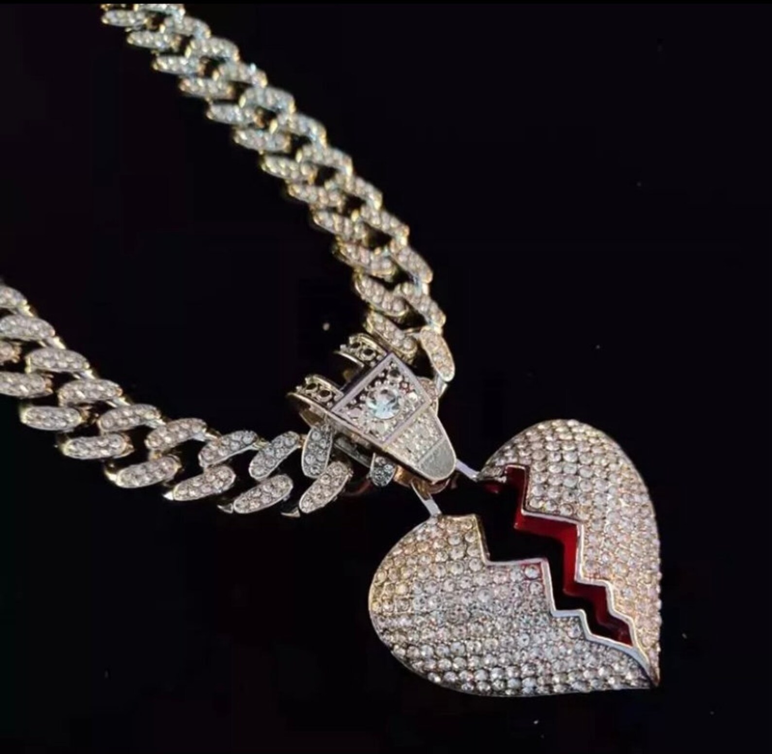 Ice chain for men and women with broken heart pendant | Etsy