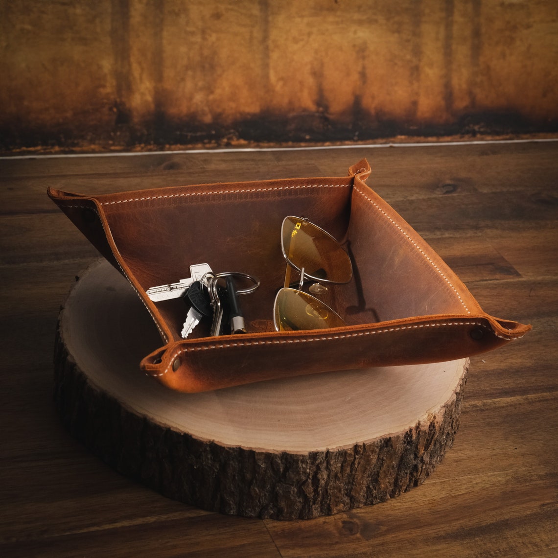 Custom Leather Valet Tray, Personalized Leather Catchall, Leather ...