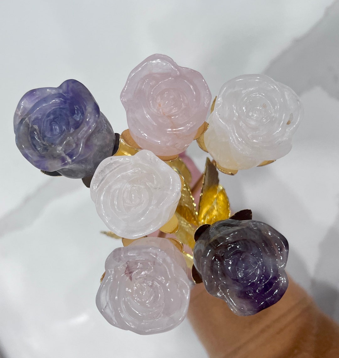 Rose Flower Quartz With Gold Stem Amethyst Rose Flower Quartz Roses ...