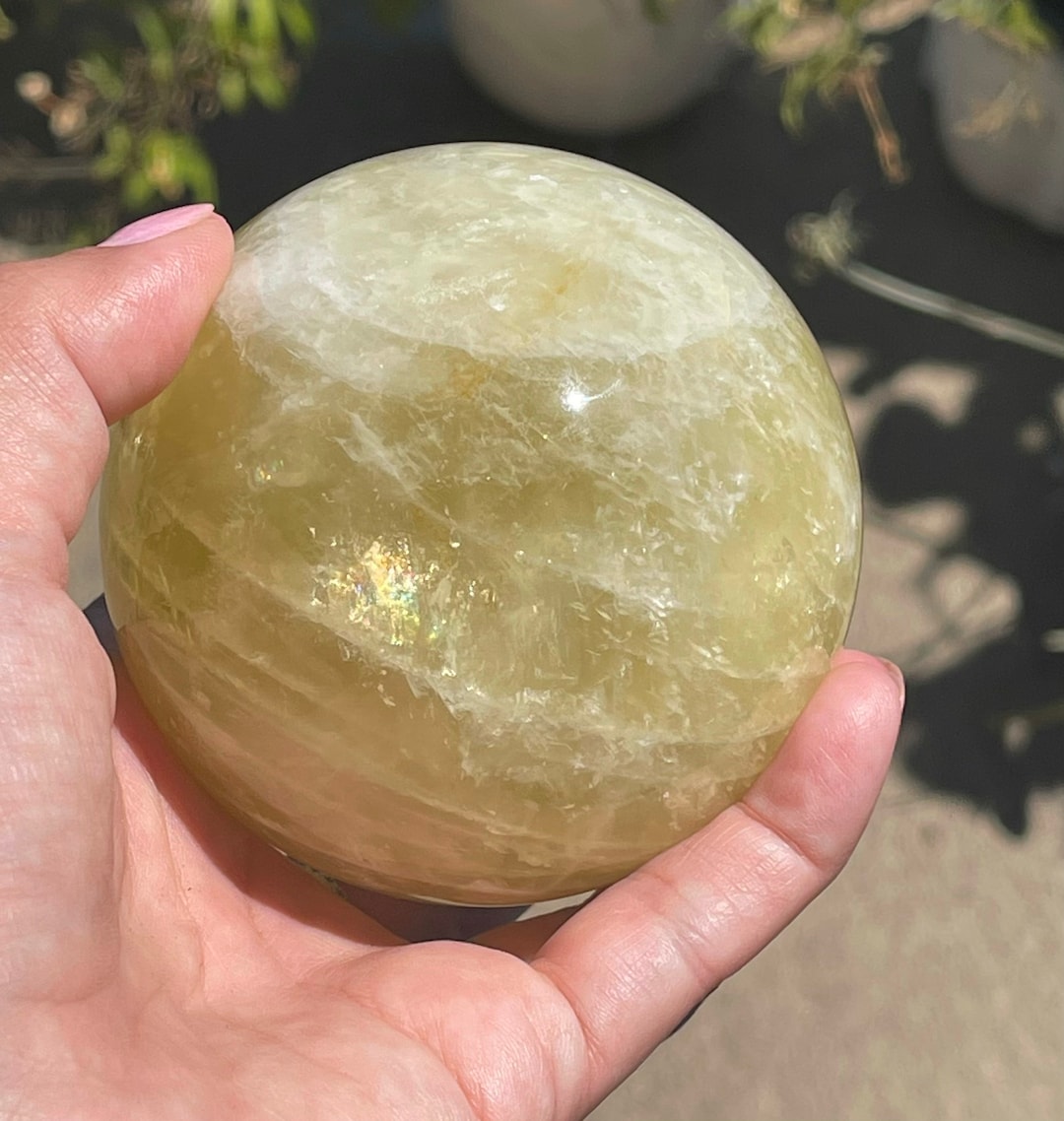 XL Lemon Quartz Sphere: Rainbow Inclusion Crystal, Solar Plexus Chakra ...