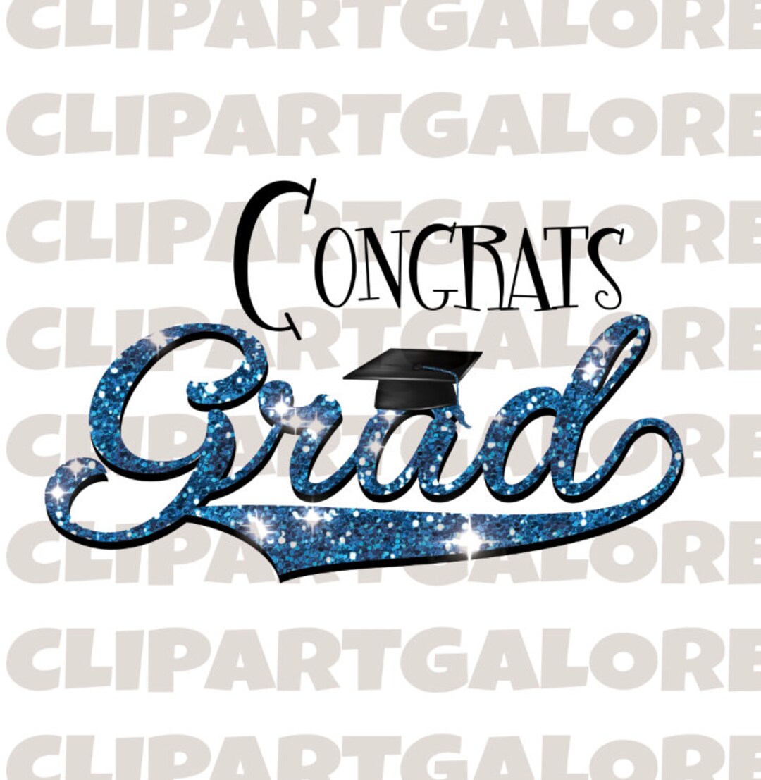 Congrats Grad Clipart Png Blue Glitter 41x26 300dpi - Etsy