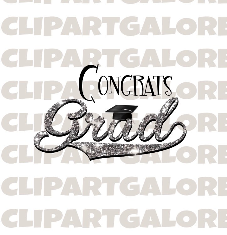Congrats Grad Clipart Png - SILVER Glitter 41"x26" 300dpi - Etsy