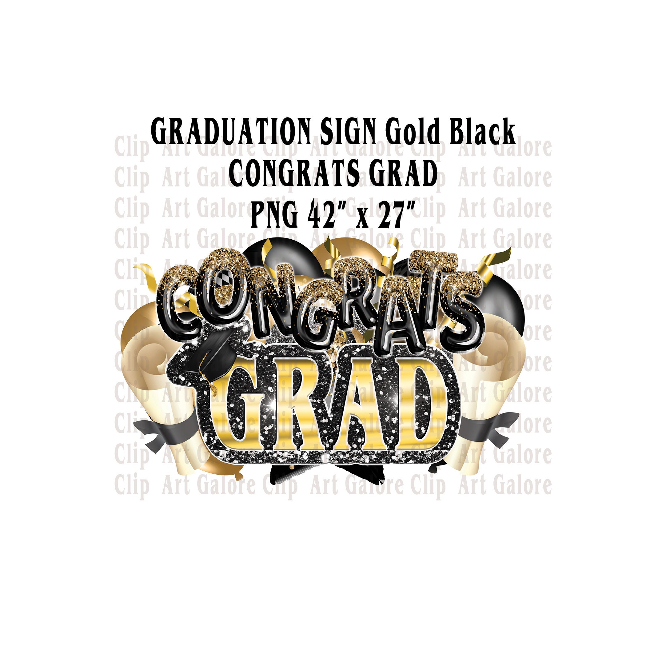 Congrats Grad Clipart Png - Gold Black Foil Balloons Graduation Sign 42 ...