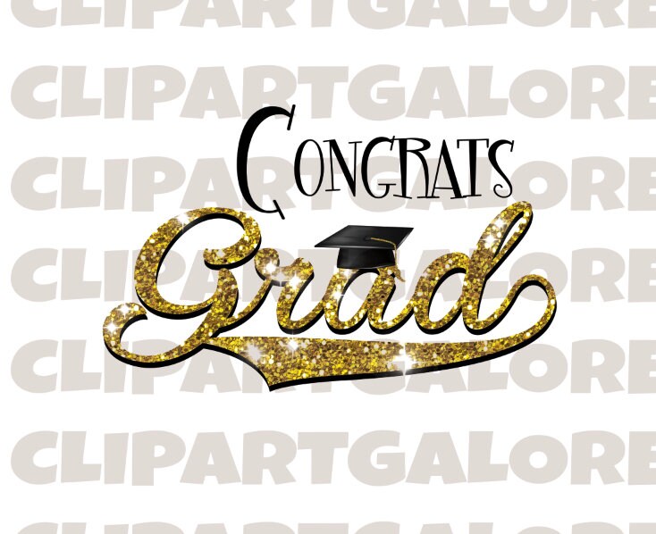 Congrats Grad Clipart Png - GOLD Glitter 41"x26" 300dpi - Etsy