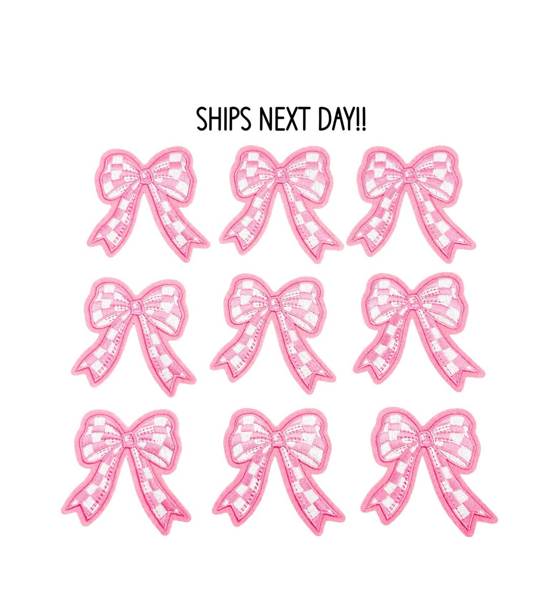Pink and White Bow Patch, Pink Checkered Patch, Iron on Patch, Trucker ...