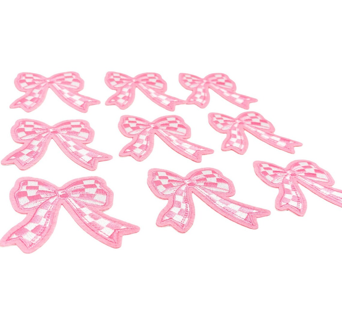 Pink and White Bow Patch, Pink Checkered Patch, Iron on Patch, Trucker ...
