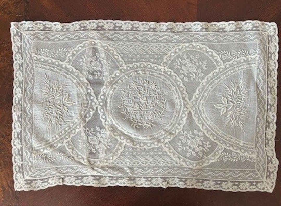 Beautiful Ecru Handmade Normandy Lace Pillow Sham 19.5 X 12 1 Inch Lace. Made in France Circa ...