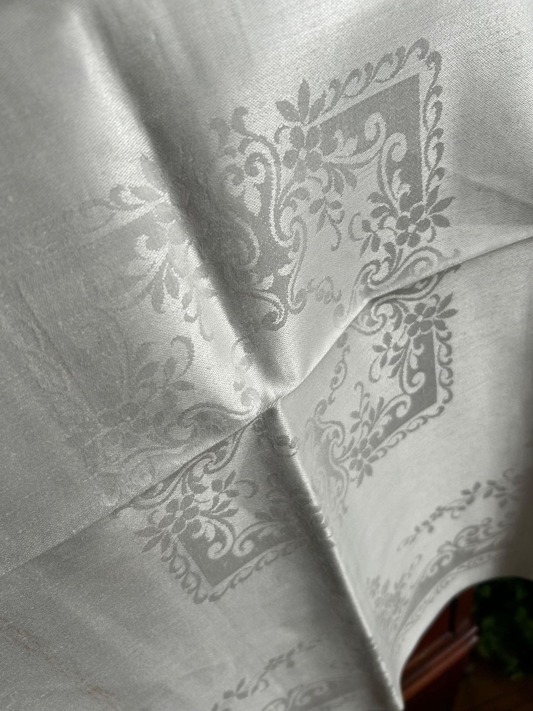 Ivory Irish Linen Damask Tablecloth 70X54 + 8 Napkins, New Old Stock ...