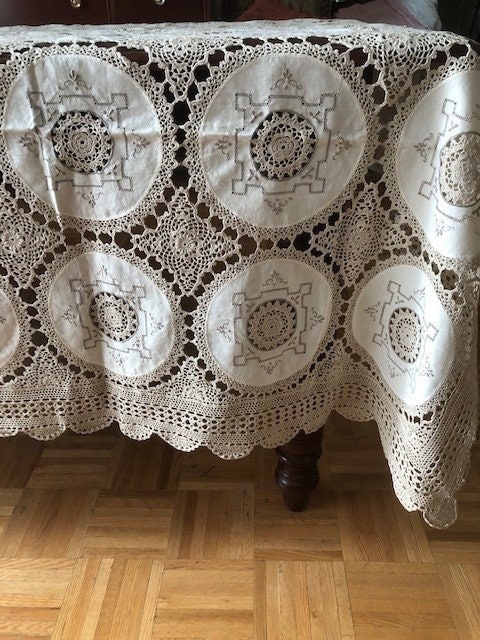 Beautiful Madeira Handmade Lace Embroidered TABLECLOTH 72X106 13 ...