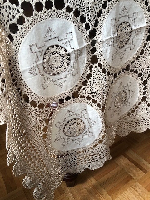 Beautiful Madeira Handmade Lace Embroidered TABLECLOTH 72X106 13 ...