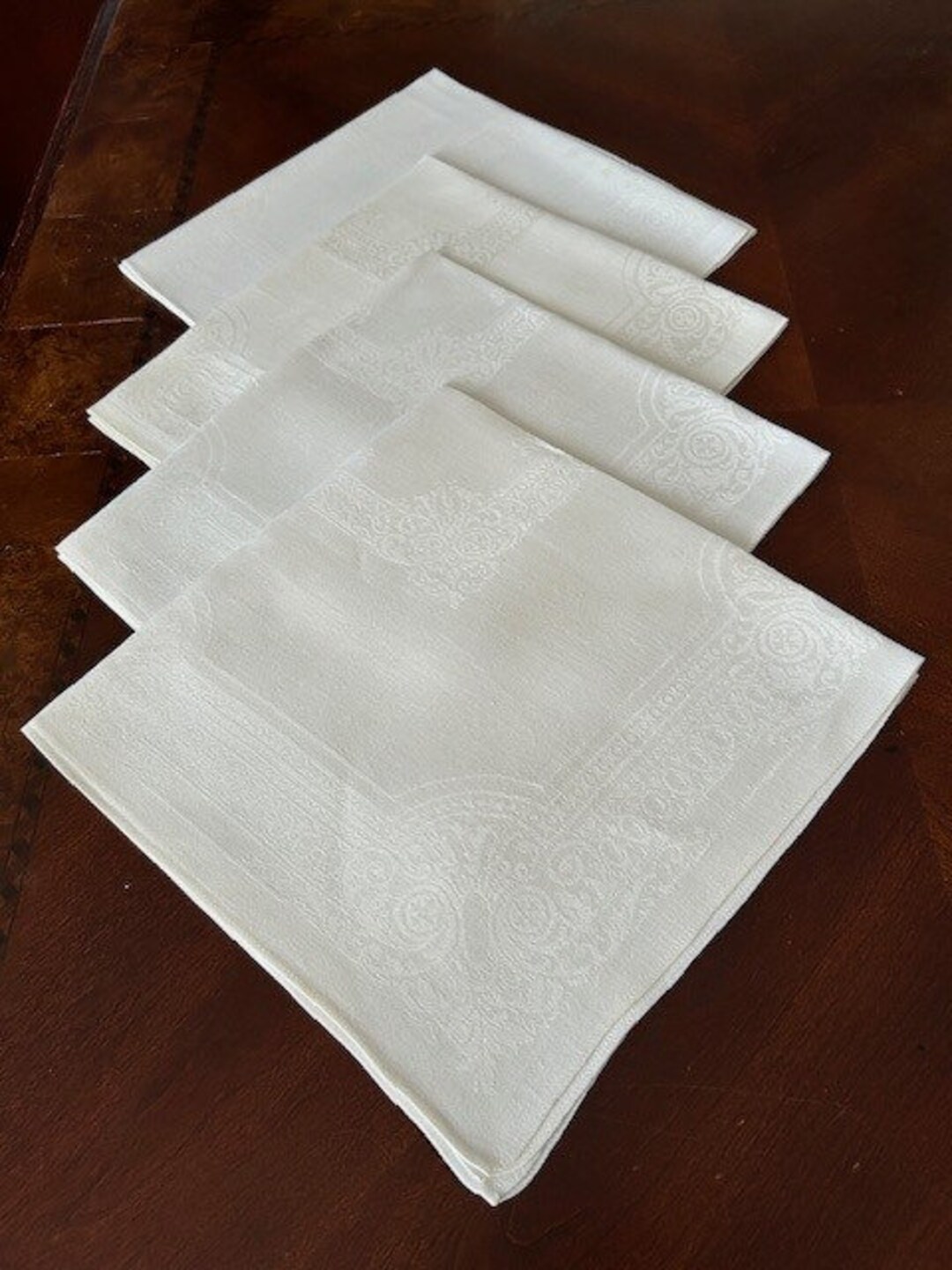 4 Irish Linen Double Damask White Fine Scroll Formal Dinner NAPKINS ...