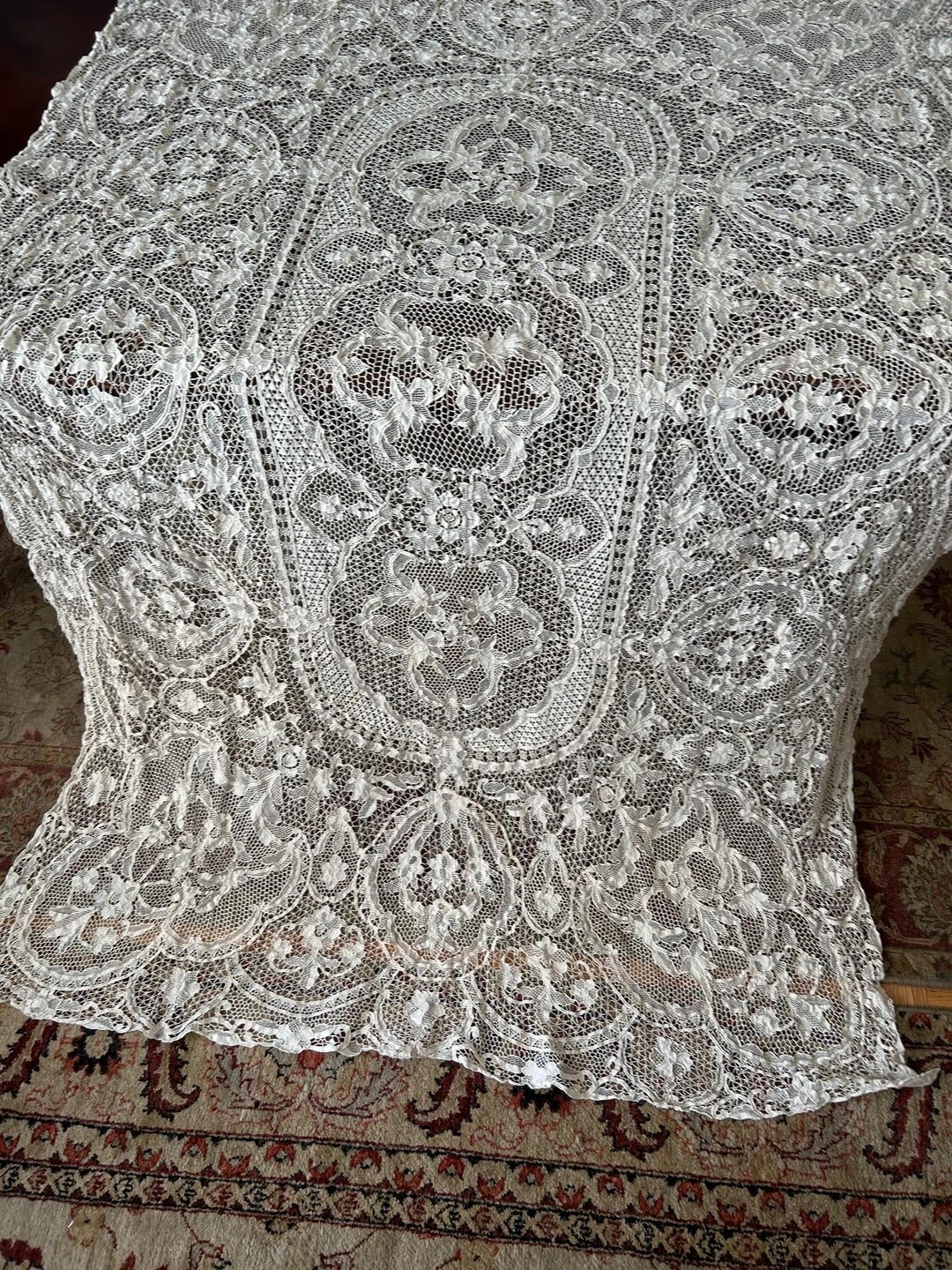 Antique Light Beige Bobbin Handmade Lace Tablecloth From Italy Circa ...