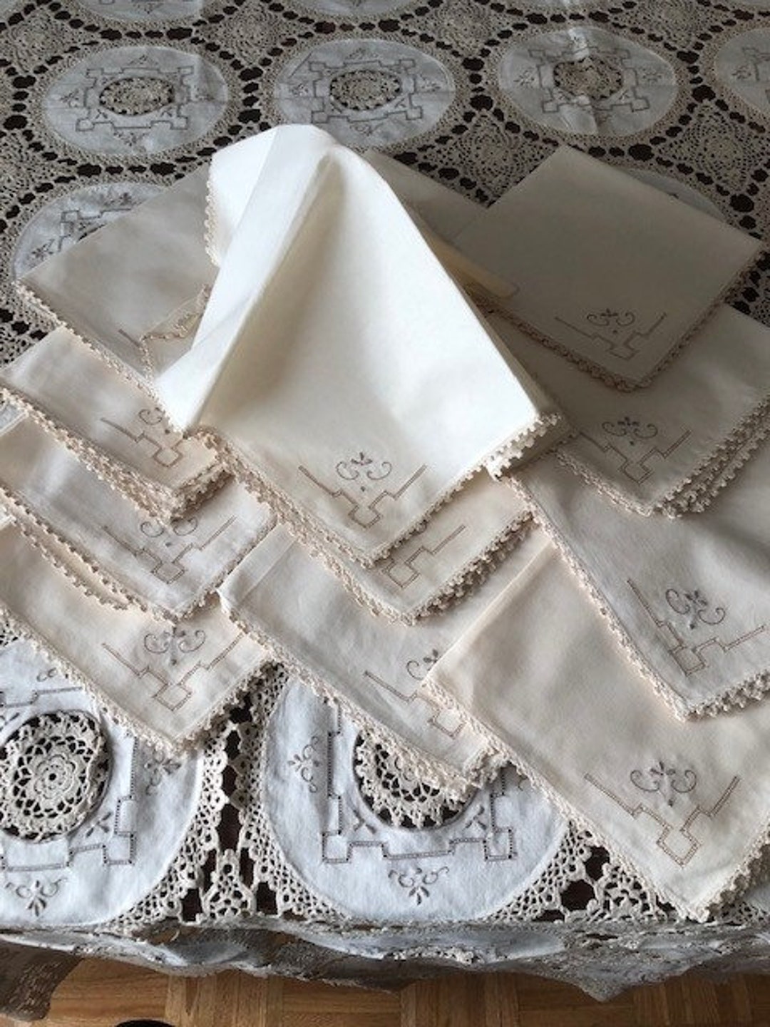Beautiful Madeira Handmade Lace + Embroidered TABLECLOTH 72X106 + 13 ...