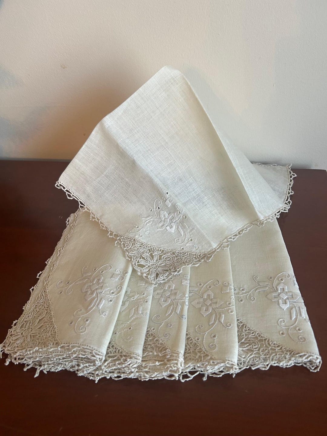 Irish Linen Napkins, Hand Embroidered Lace - Set of 6, Vintage 1980s - Etsy