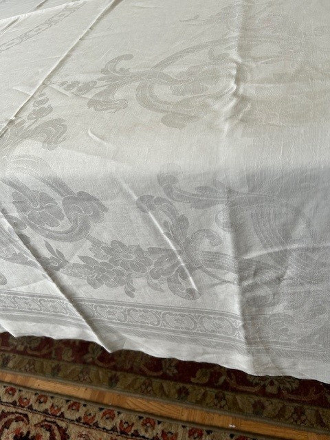 CLEARANCE White Irish Linen Damask Tablecloth 70X83 Middle Medallion ...