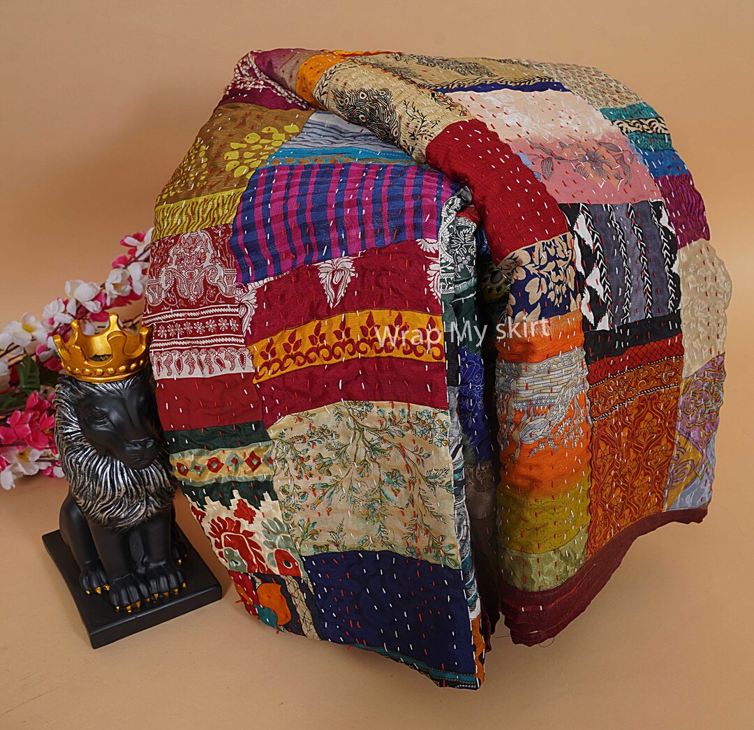 Indian Patchwork Quilt Kantha Quilt Handmade Vintage Quilts Boho Queen ...