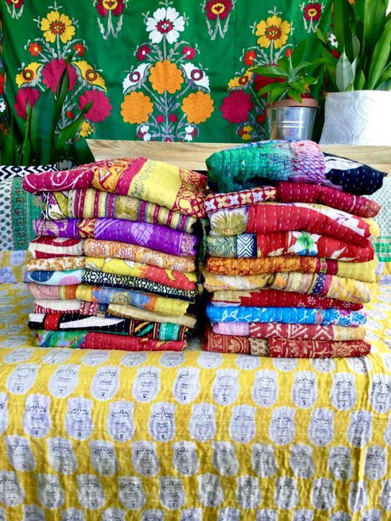 Solid Multi Color Kantha Quilt Cotton Kantha Quilt Handmade - Etsy