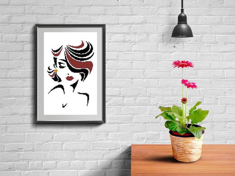 Counted Cross Stitch Pattern Woman Face Silhouette Modern Download PDF ...