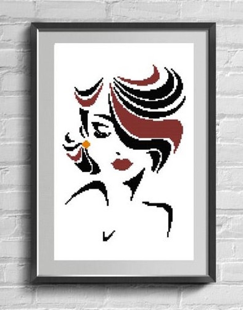 Counted Cross Stitch Pattern Woman Face Silhouette Modern Download PDF ...