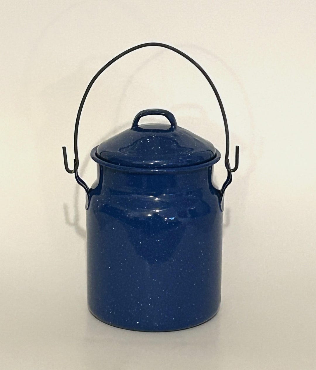 Vintage Blue & White Speckled Enamelware Pot W/wire Handle, Small Cream ...