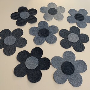 Denim Flowers, 4 Denim Flower Cut Outs, Sew on Denim Patches, Quilting ...