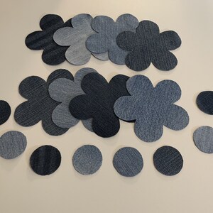 Denim Flowers, 4 Denim Flower Cut Outs, Sew on Denim Patches, Quilting ...