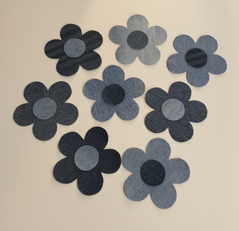 Denim Flowers, 4 Denim Flower Cut Outs, Sew on Denim Patches, Quilting ...