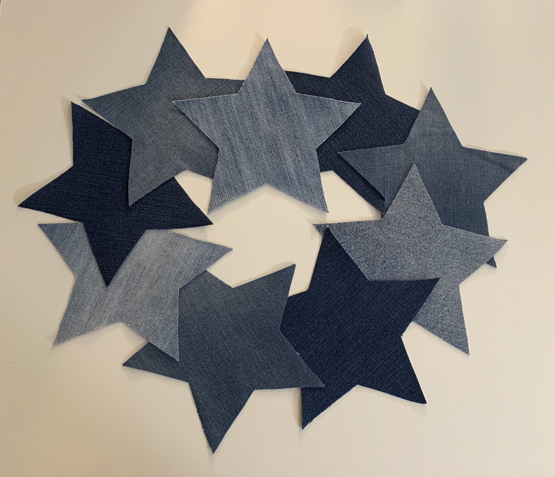 Large Denim Stars, 3 Denim Star Cut Outs, 7 3/4-inch Sew on Denim Stars ...