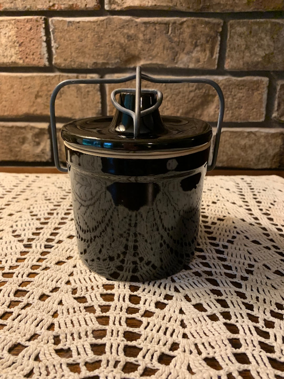 Vintage Stoneware Crock With Lid and Bail Clamp, Cheese Crock, Butter ...