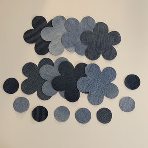 Denim Flowers, 4 Denim Flower Cut Outs, Sew on Denim Patches, Quilting ...