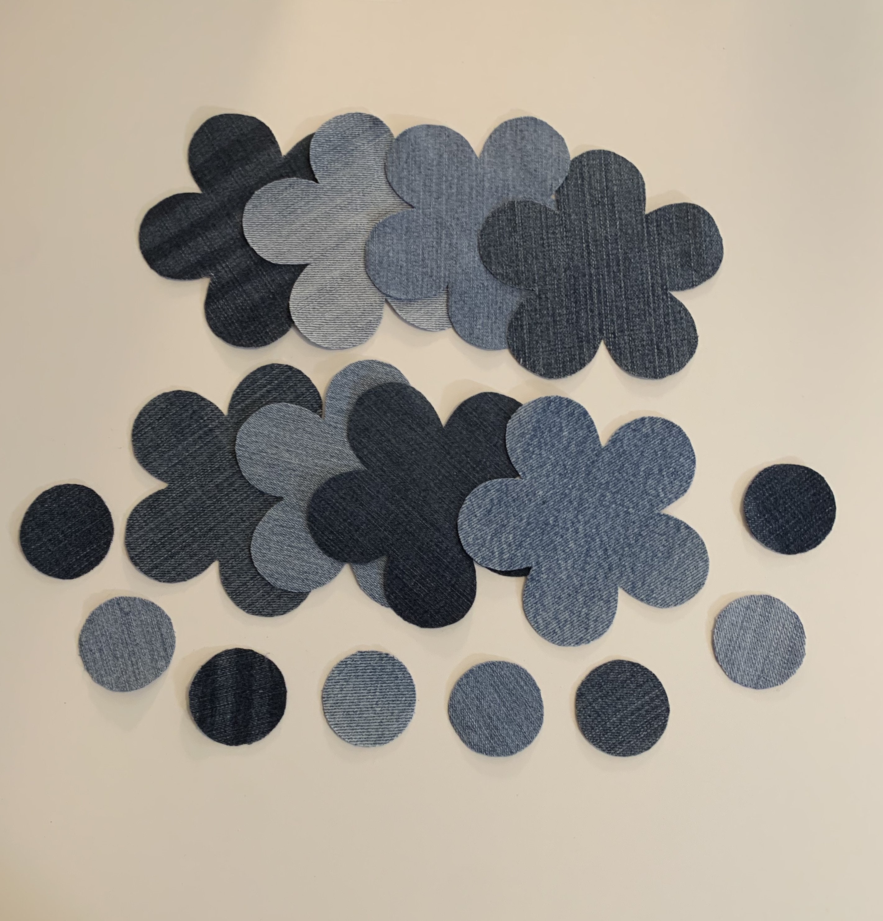 Denim Flowers, 4 Denim Flower Cut Outs, Sew on Denim Patches, Quilting ...