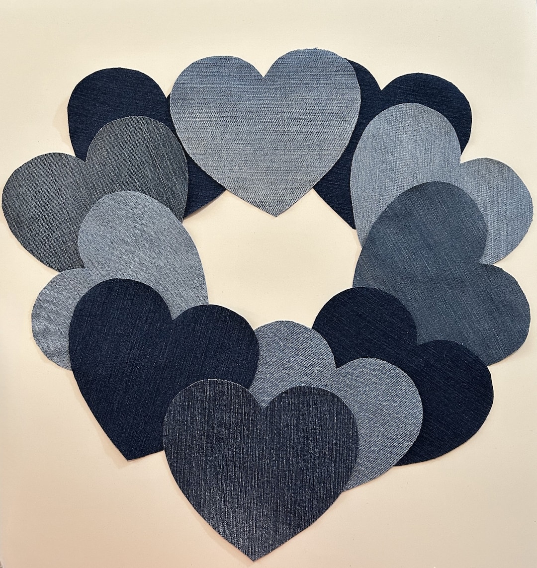 Large Denim Hearts, 3 Denim Heart Cut Outs, 7-inch Sew on Denim Hearts ...