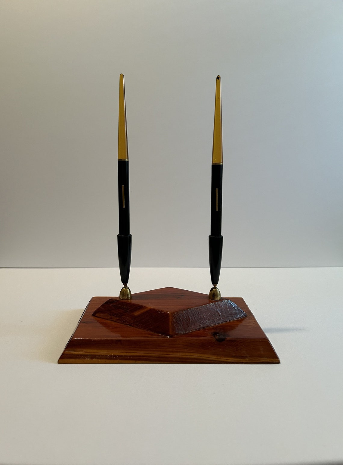 Vintage Fountain Pen Desk Set With Cedar Wood Holder, Vintage Dual ...