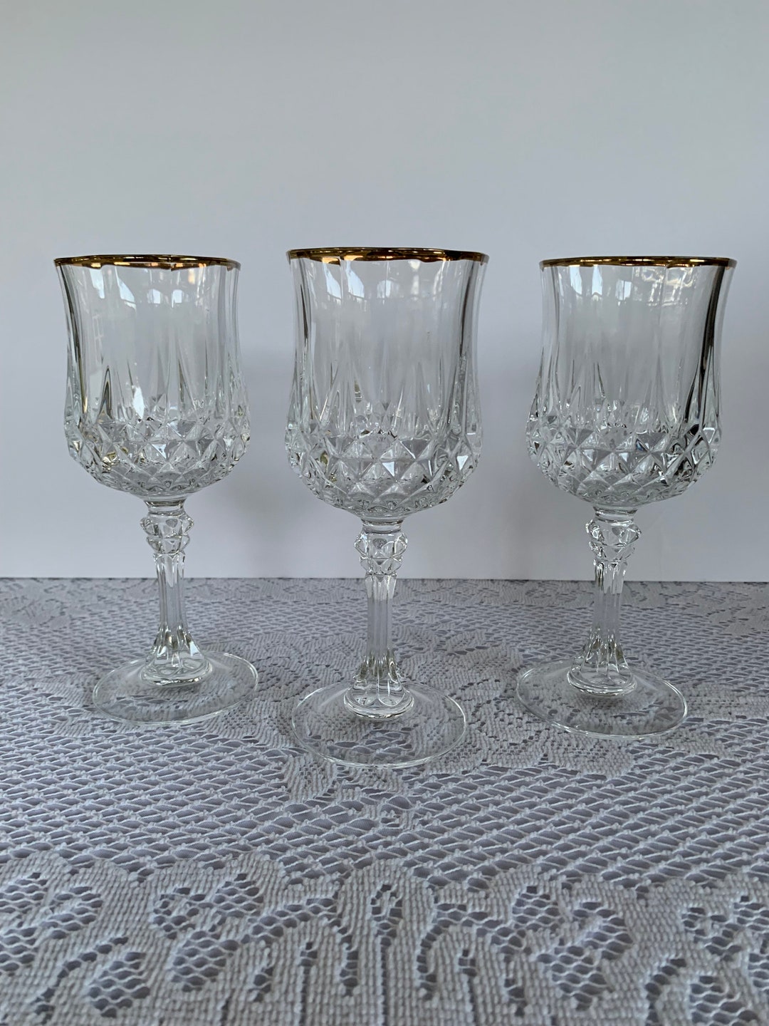 Crystal Glass Goblets, Cristal D'arques Gold Rimmed Water/wine Goblet ...