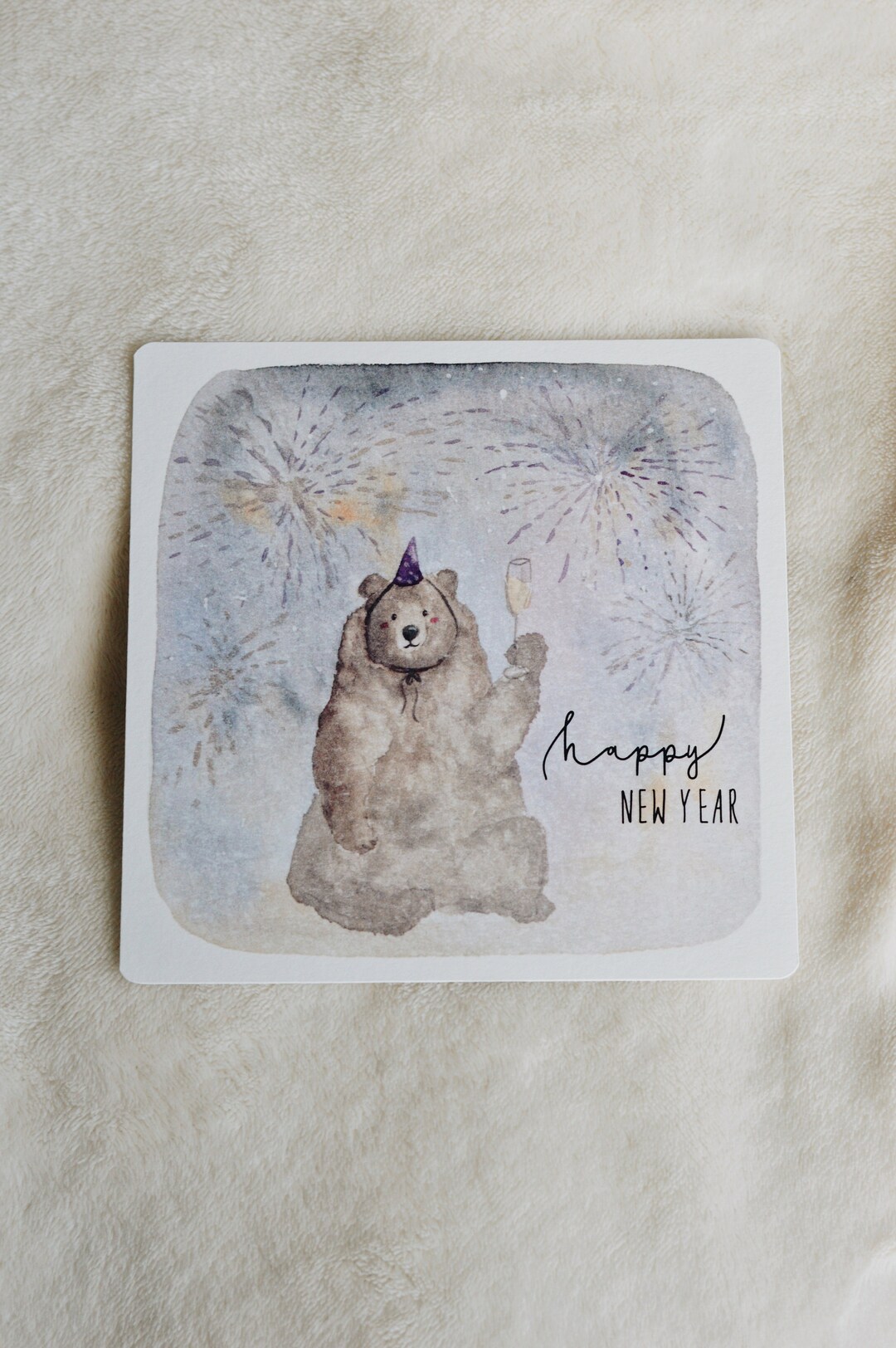 New Year Card Happy New Year Bear A6 Happy New Year Watercolor ...