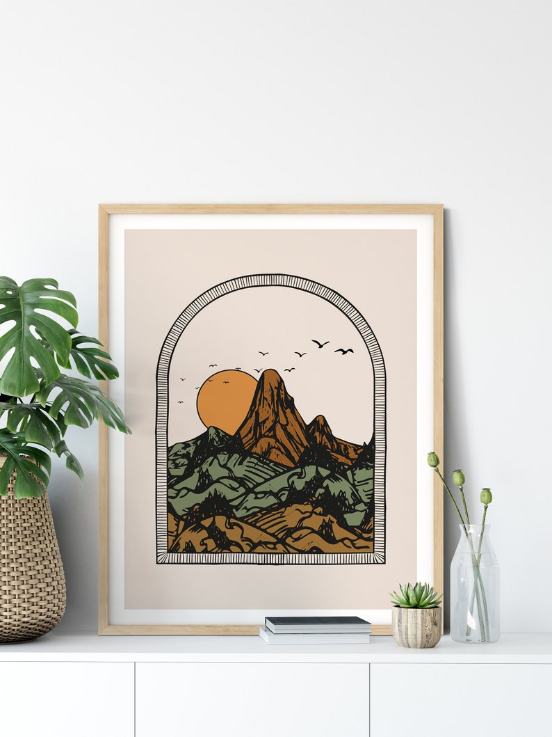 Boho Wall Decor Mountain Print Sunset Print Boho Poster | Etsy