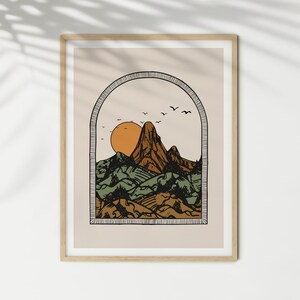 Boho Wall Decor, Mountain Print, Sunset Print, Boho Poster, Burnt ...