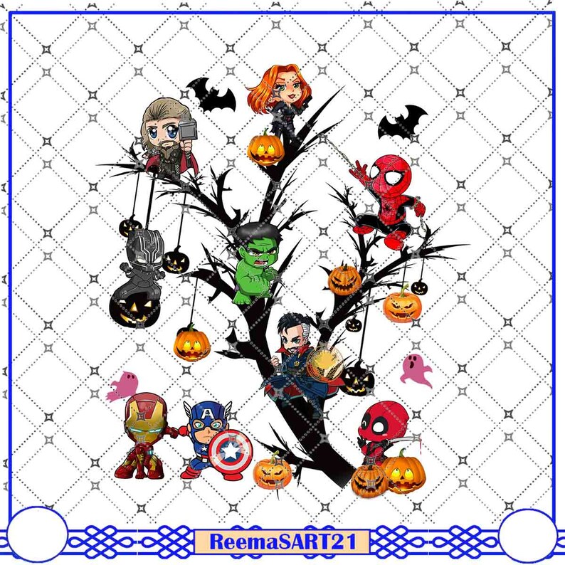 Avengers Halloween Tree Heroes Clipart Cartoon Hulk Iron Man - Etsy