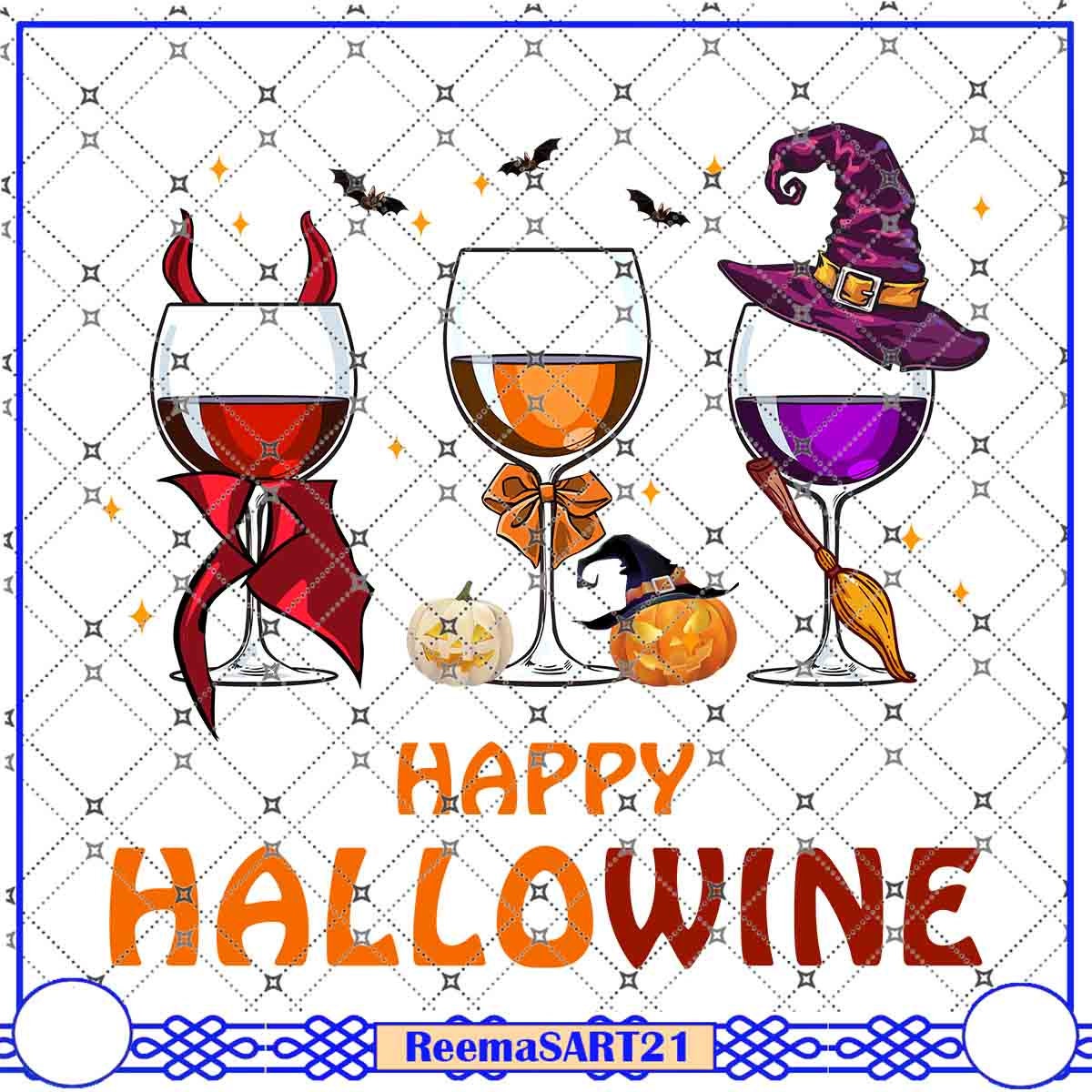 Happy Hallowine Funny Halloween Alcohol Witch Dracula Pumpkin Glasses ...