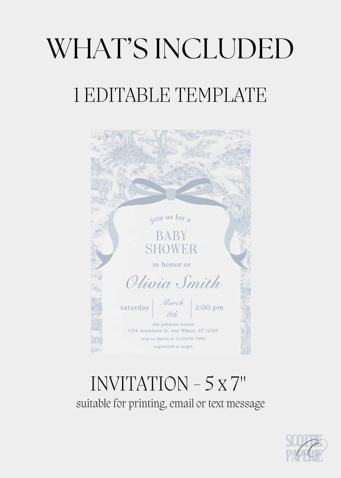 Editable Toile Baby Shower Invitation Template | Editable Canva ...