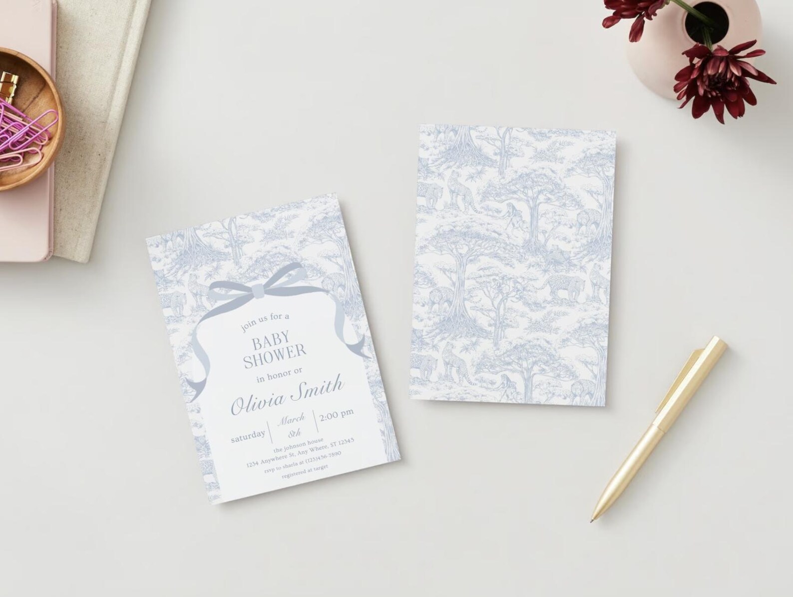 Editable Toile Baby Shower Invitation Template | Editable Canva ...